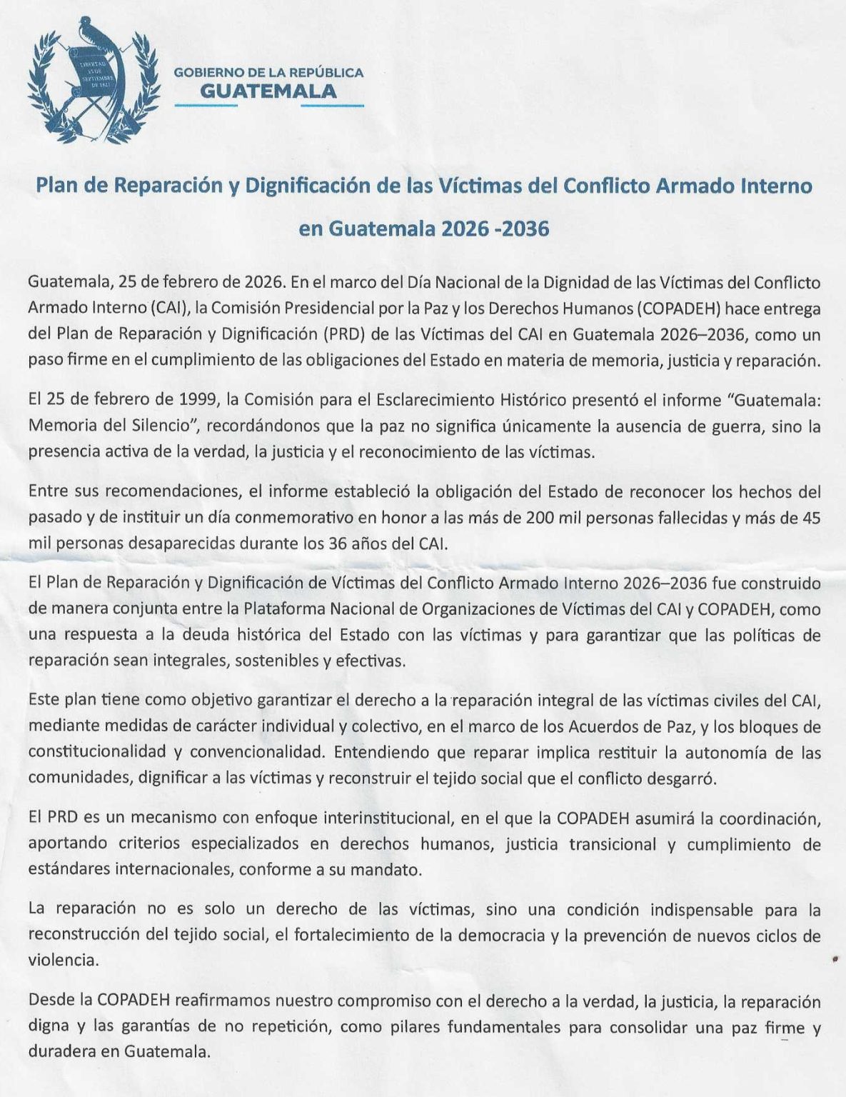 Gobierno lanza el Plan de reparación y dignificación de las víctimas de ...