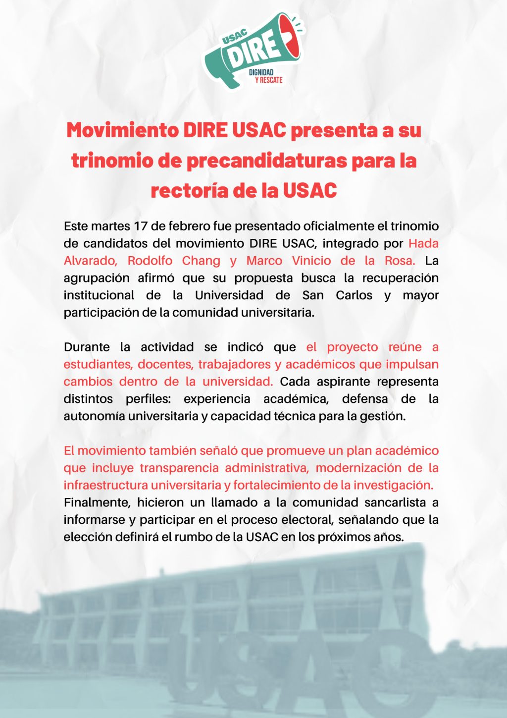 Se presentan tres pre candidatos a la Rectoría de la USAC período 2026 ...